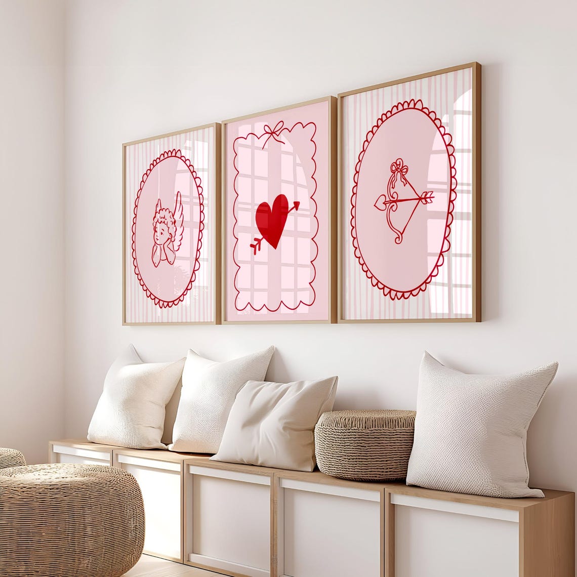 Set of 6 Red Love Prints Hearts and Kisses Wall Art Valentine's Day ...