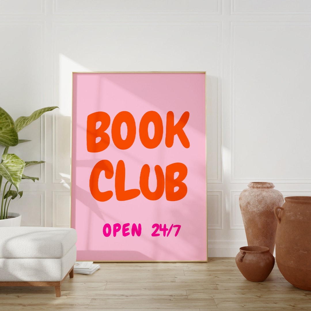 Pink Book Club Print, Book Lovers Gift Art, Trendy Reading Corner Art ...