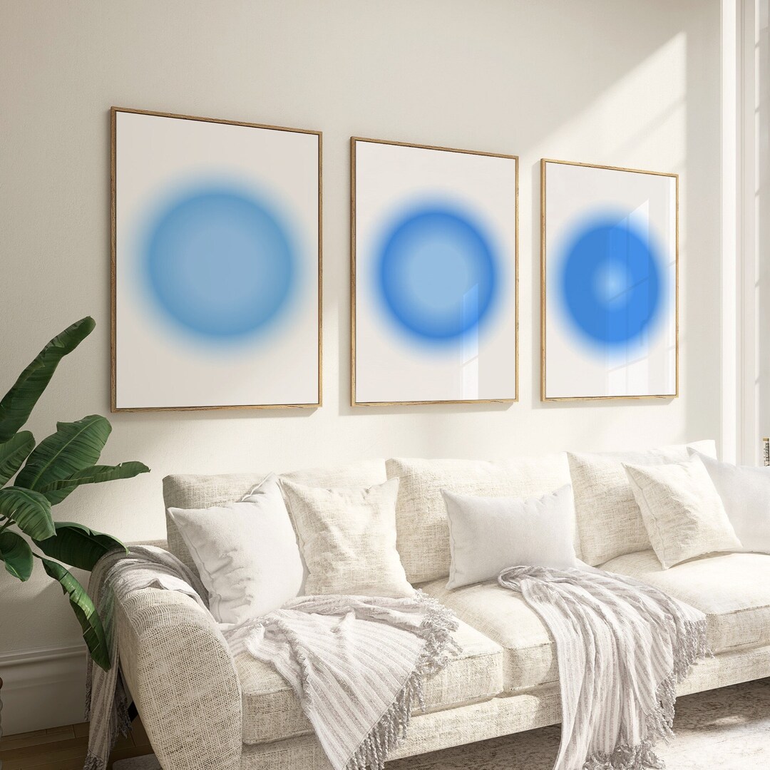 Blue Positive Aura Posters Set, Set of 3 Prints, Blue Affirmation ...