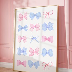Pink Bow Print, Blue Bow Poster, Preppy Aesthetic Wall Art, Teen Room ...