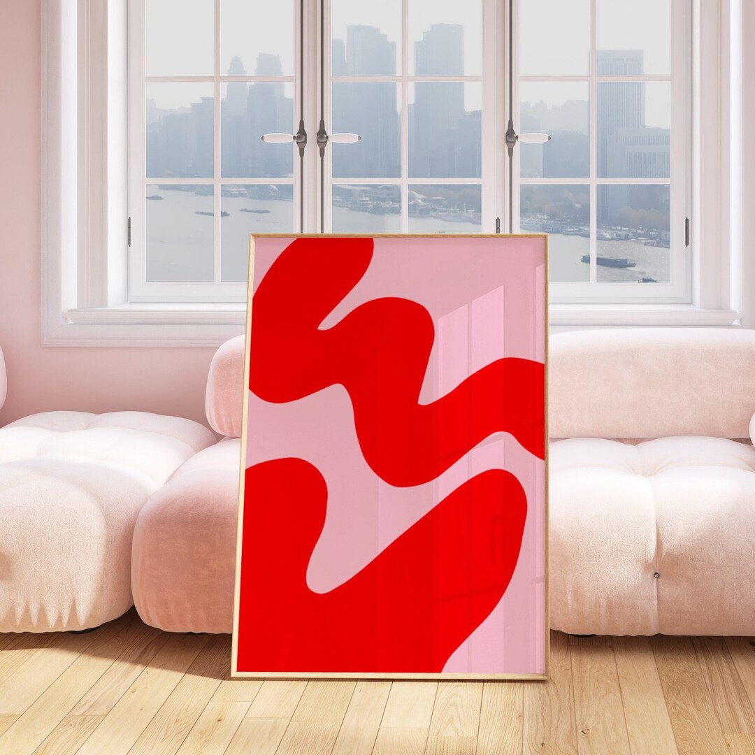 Pink Red Abstract Print, Preppy Poster, Digital Art Download, Trendy ...