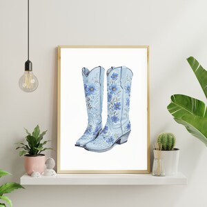 Blue Cowboy Boots Print, Blue Coastal Cowgirl Boot Orint, Granddaughter ...