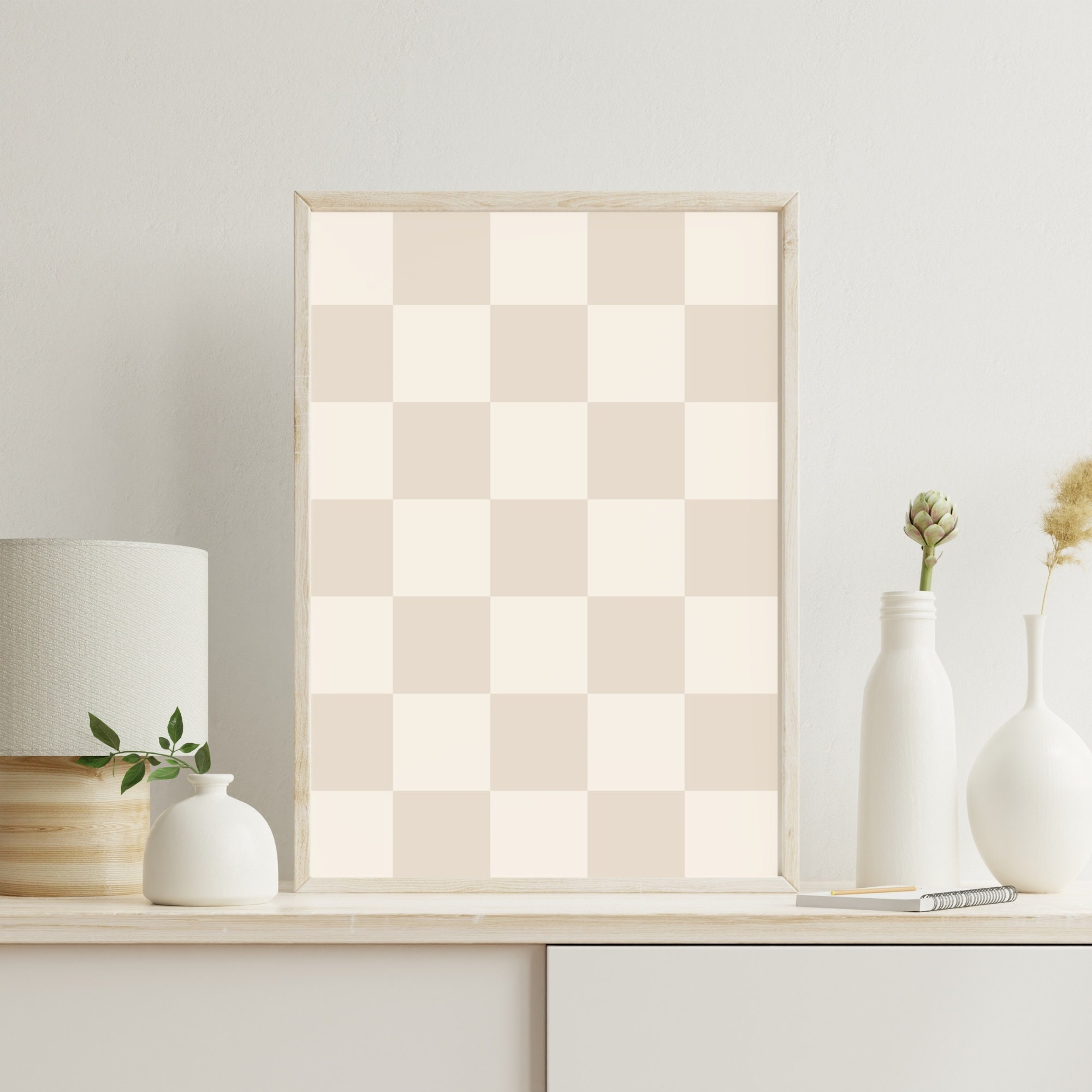 Checkered Wall Art, Beige Checker Art Print, Beige Printable Wall Art ...