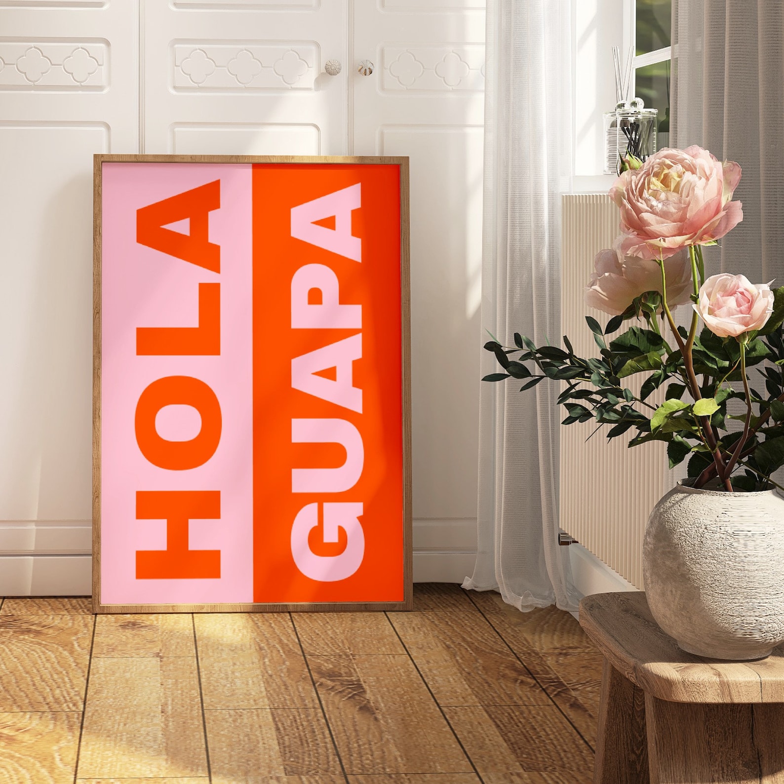 Hola Quote Print, PRINTABLE Wall Art, Pink Orange Decor, Spanish Phrase ...