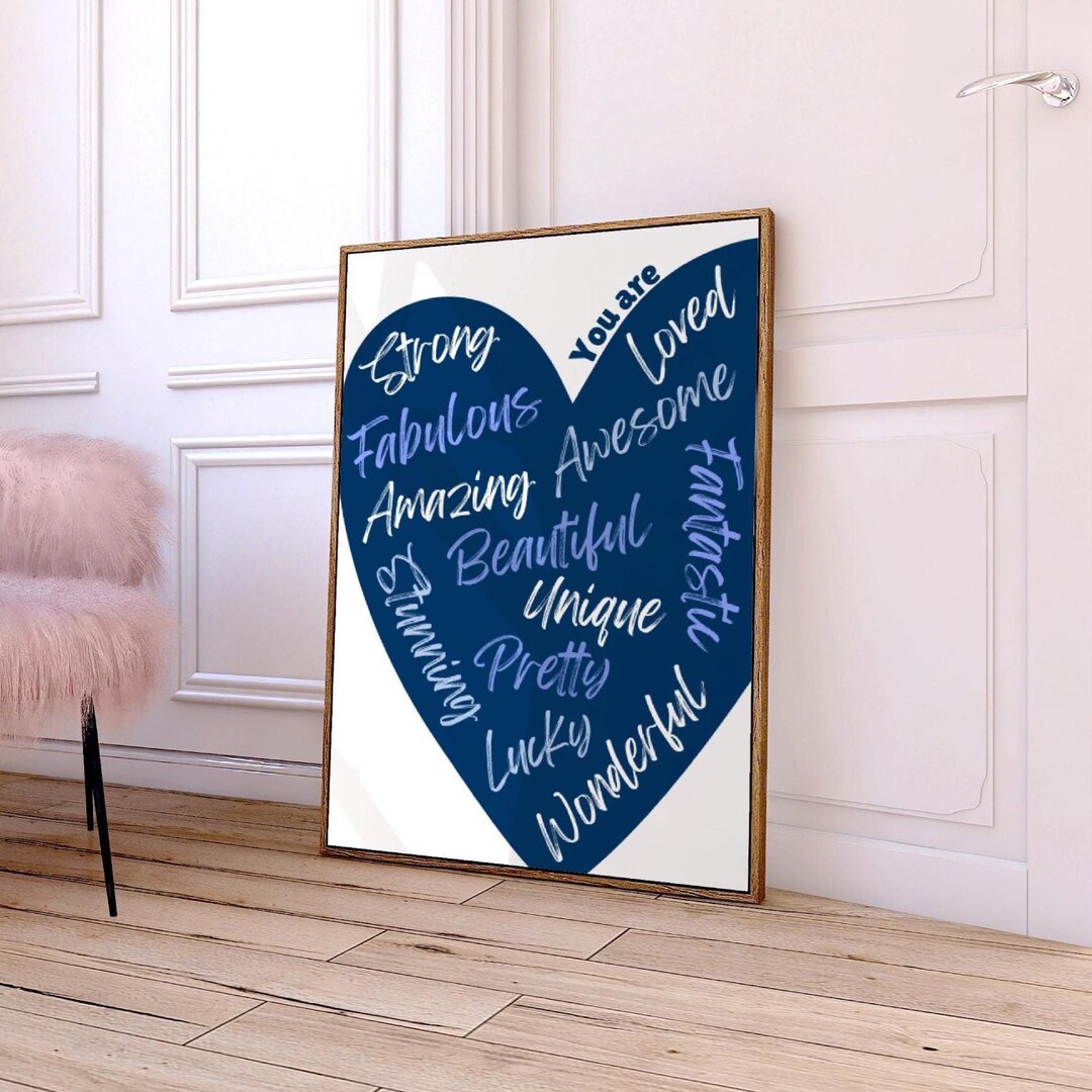 Daily Affirmation Wall Art You Are Amazing Print Navy Blue Heart Print ...