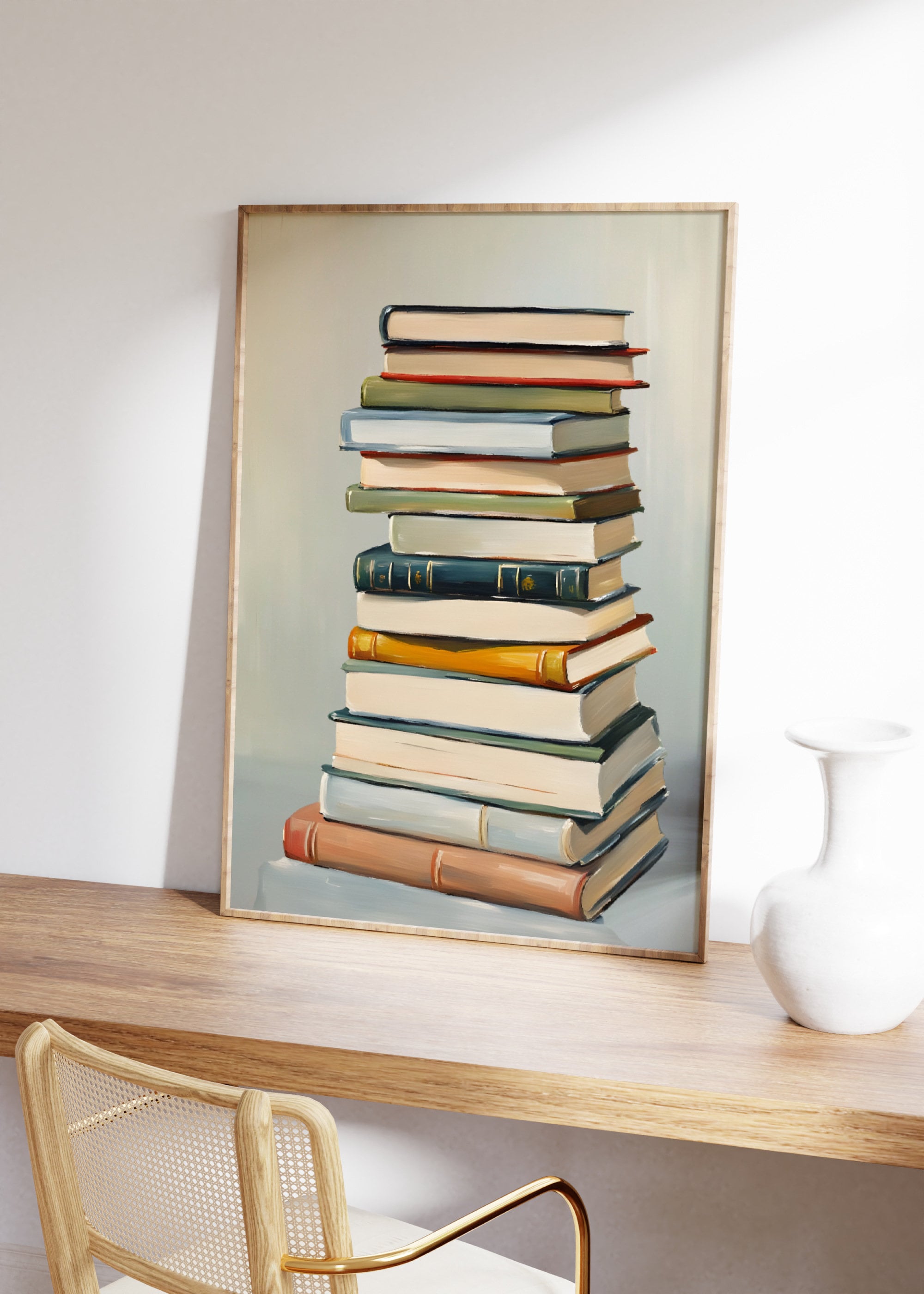 Book Lover Print, Stack of Books Painting, Gift for Book Lover ...