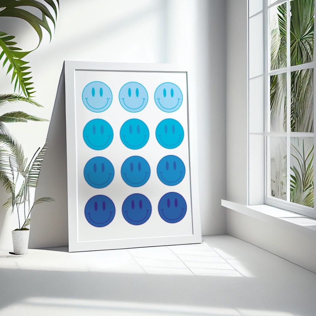 Blue Smiley Face Poster, Colorful Preppy Prints Preppy Room Decor ...