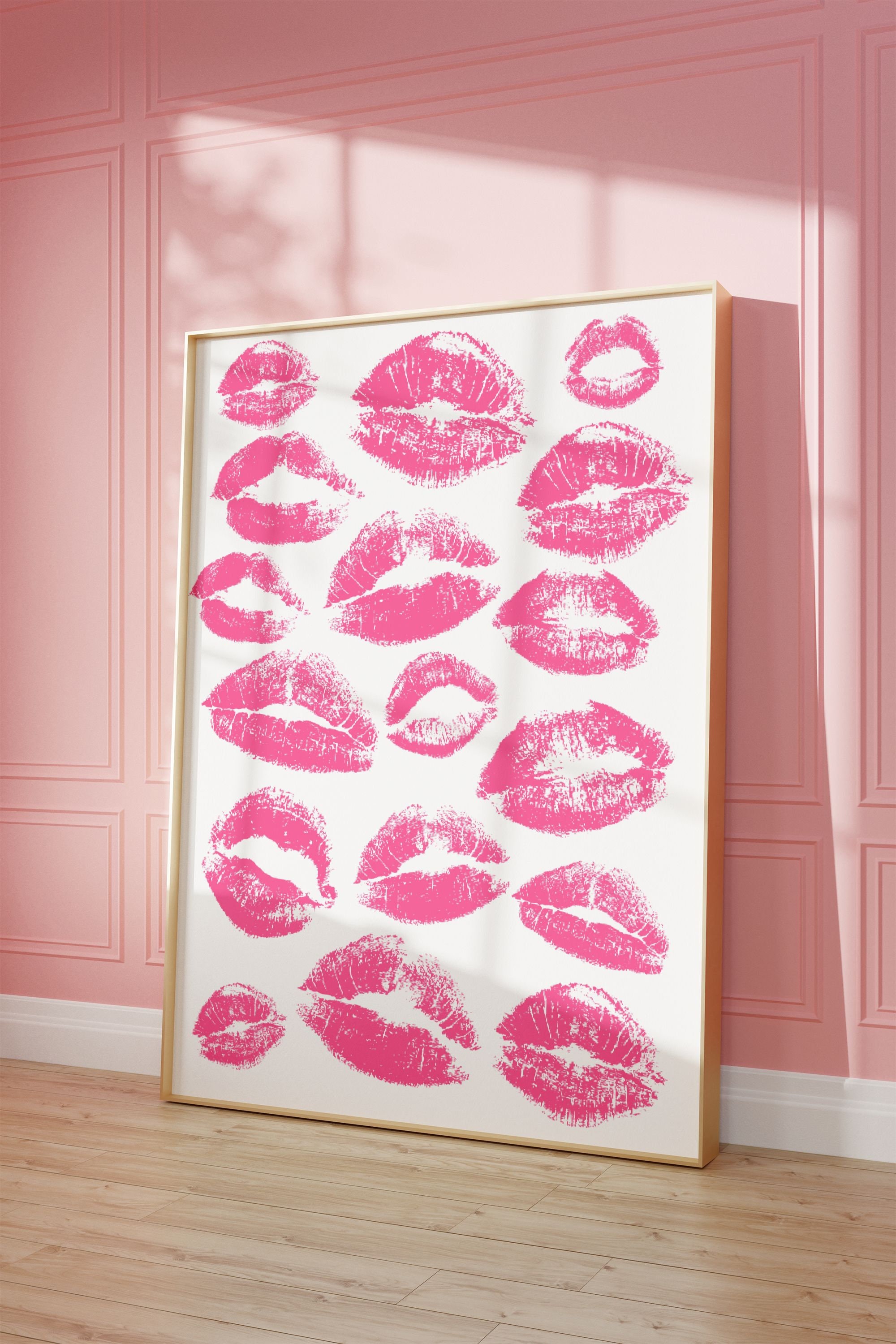 Kiss Lips Wall Art, Pink Lips Print, Trendy Digital Prints, Preppy Dorm ...