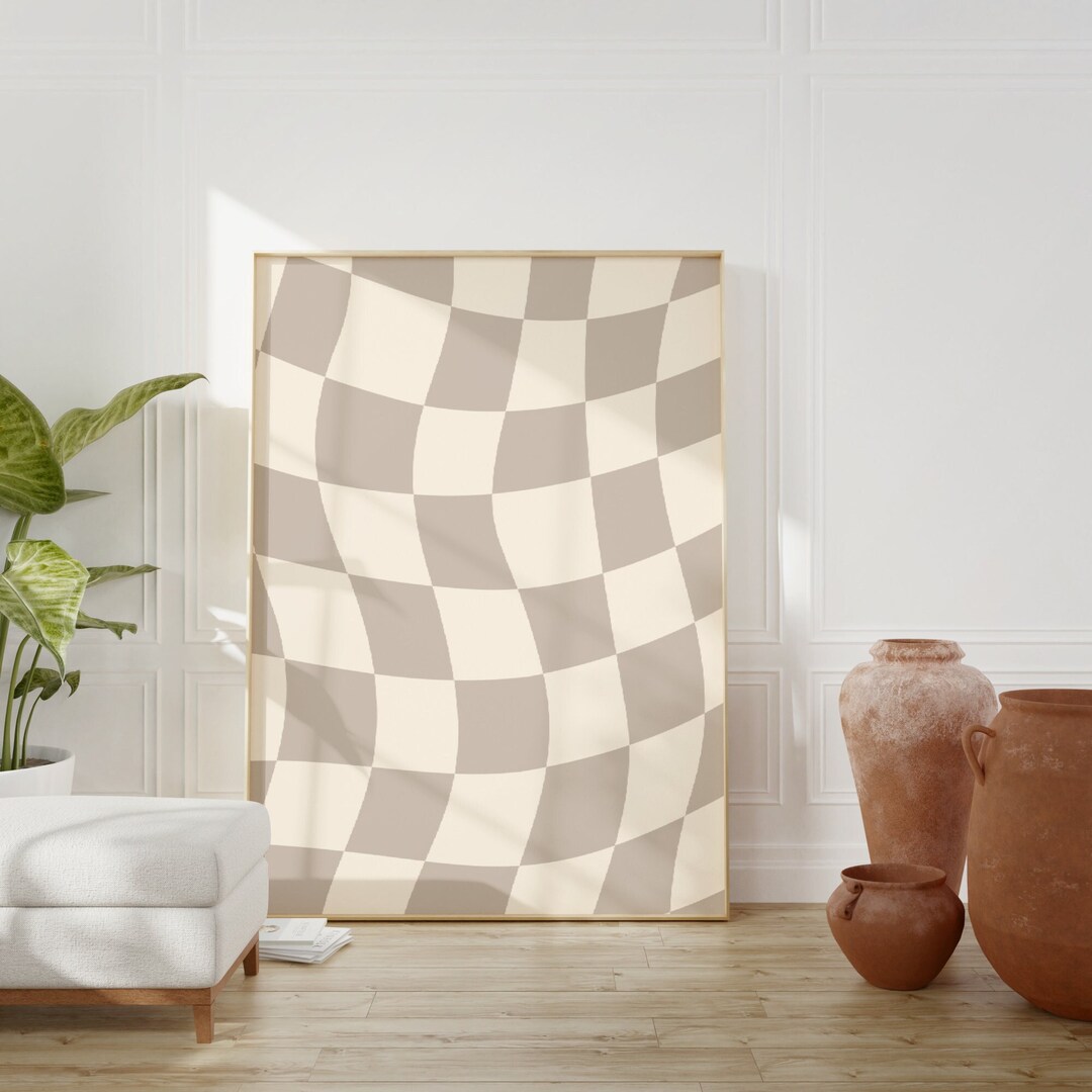 Checkered Wall Art, Beige Checker Art Print, Beige Printable Wall Art ...