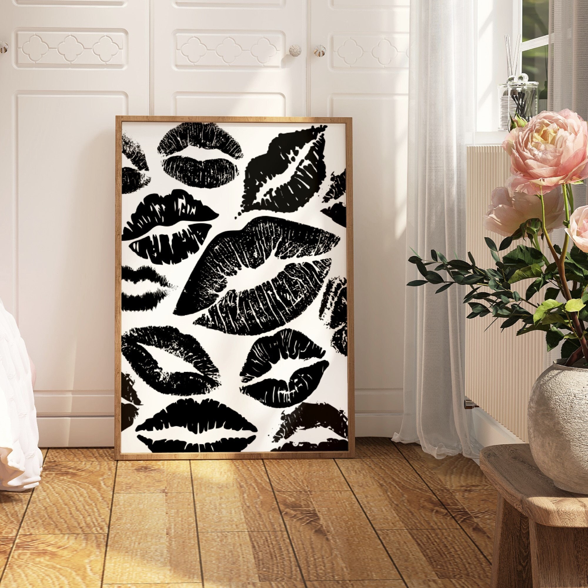 Kiss Lips Wall Art, Lips Print, Trendy Digital Prints, Preppy Dorm ...
