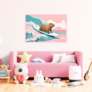 Capybara Print, Capybara Surf Poster, Pink Beachy Decor, Capybara Lover ...