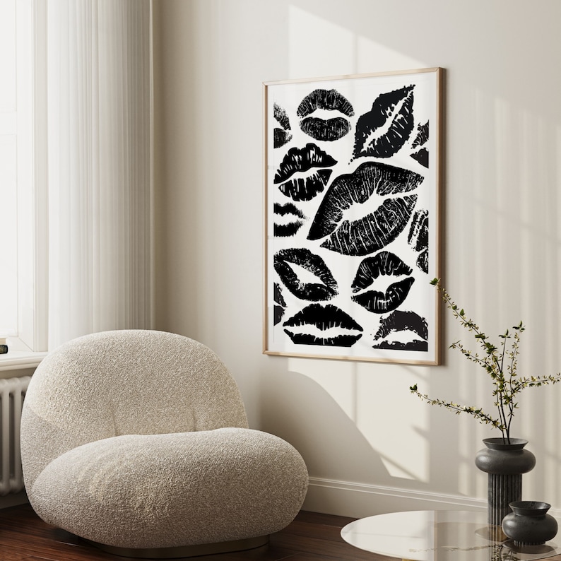 Kiss Lips Wall Art, Lips Print, Trendy Digital Prints, Preppy Dorm ...