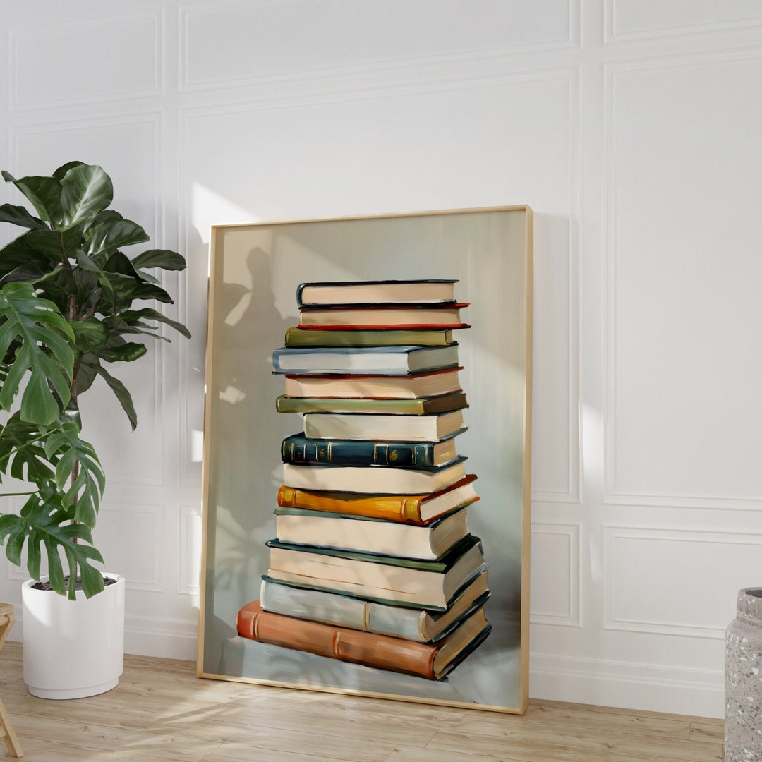 Book Lover Print, Stack of Books Painting, Gift for Book Lover ...