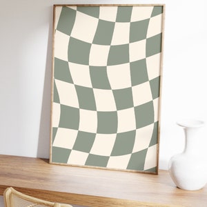 Checkered Wall Art, Sage Green Checker Art Print, Beige Printable Wall ...
