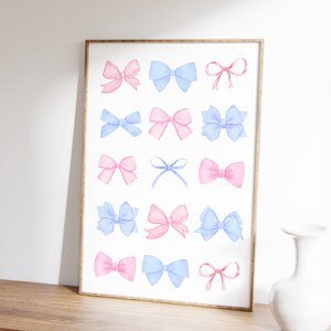 Pink Bow Print, Blue Bow Poster, Preppy Aesthetic Wall Art, Teen Room ...