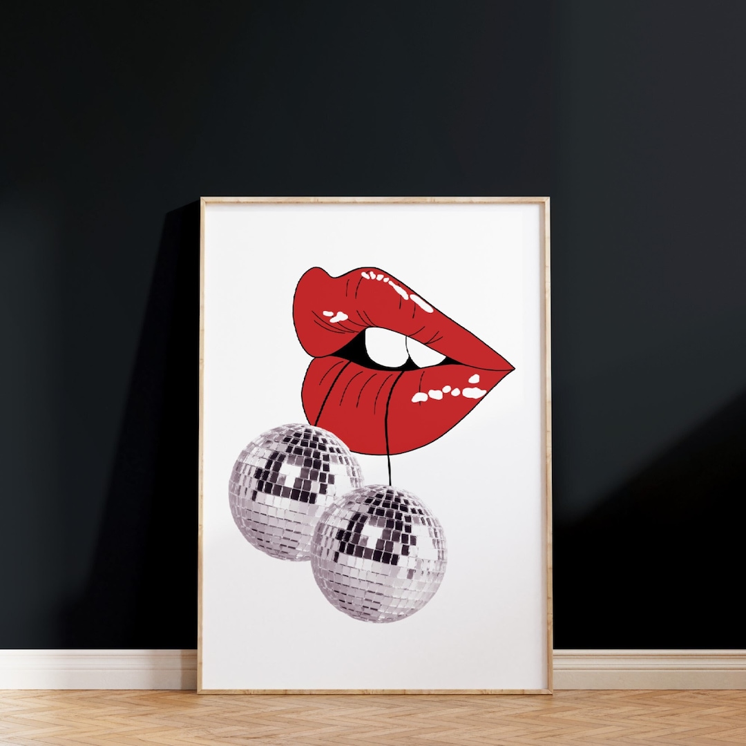 Disco Ball Print, Trendy Lips Wandkunst, Disco Adretter Kirsche Print ...
