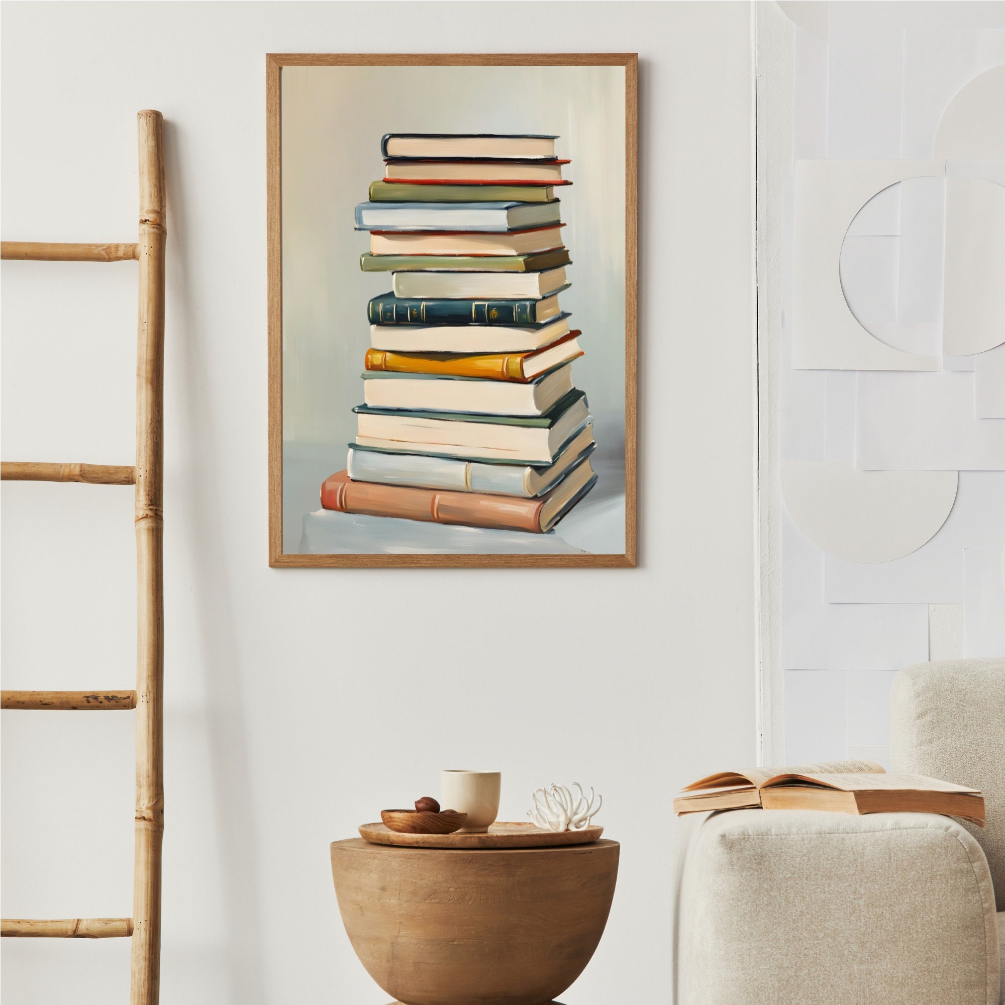 Book Lover Print, Stack of Books Painting, Gift for Book Lover ...