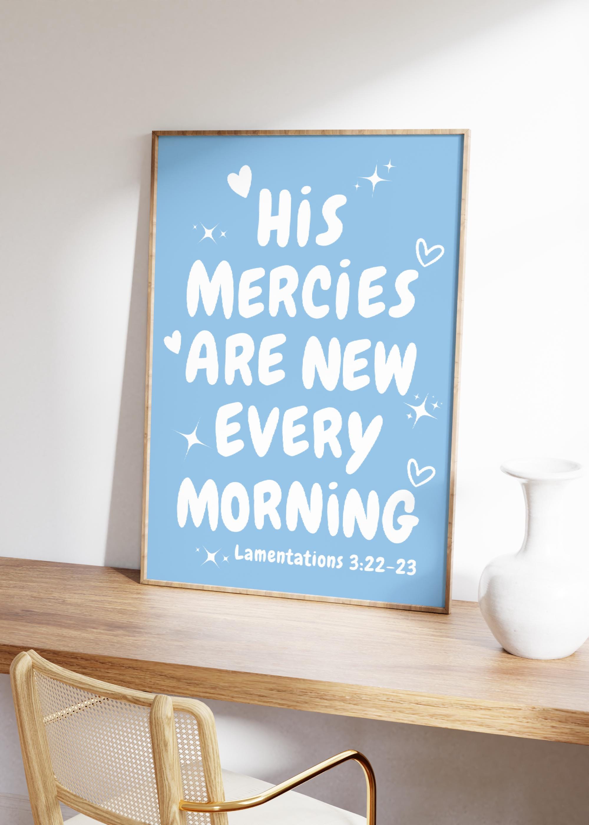 Modern Christian Art-blue Scripture Wall Art-his Mercies Are New Every ...