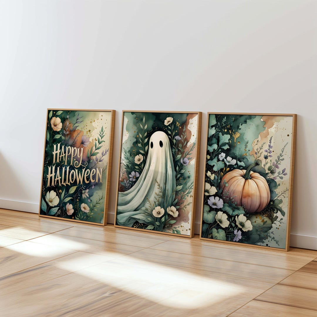 Whimsical Floral Halloween Printable Wall Art Set of 3 Digital ...
