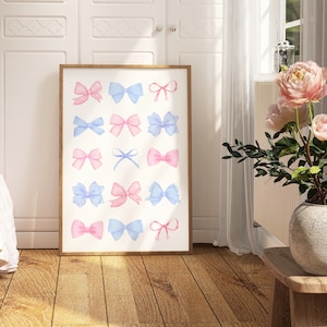Pink Bow Print, Blue Bow Poster, Preppy Aesthetic Wall Art, Teen Room ...