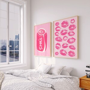 Kiss Lips Wall Art, Pink Lips Print, Trendy Digital Prints, Preppy Dorm ...