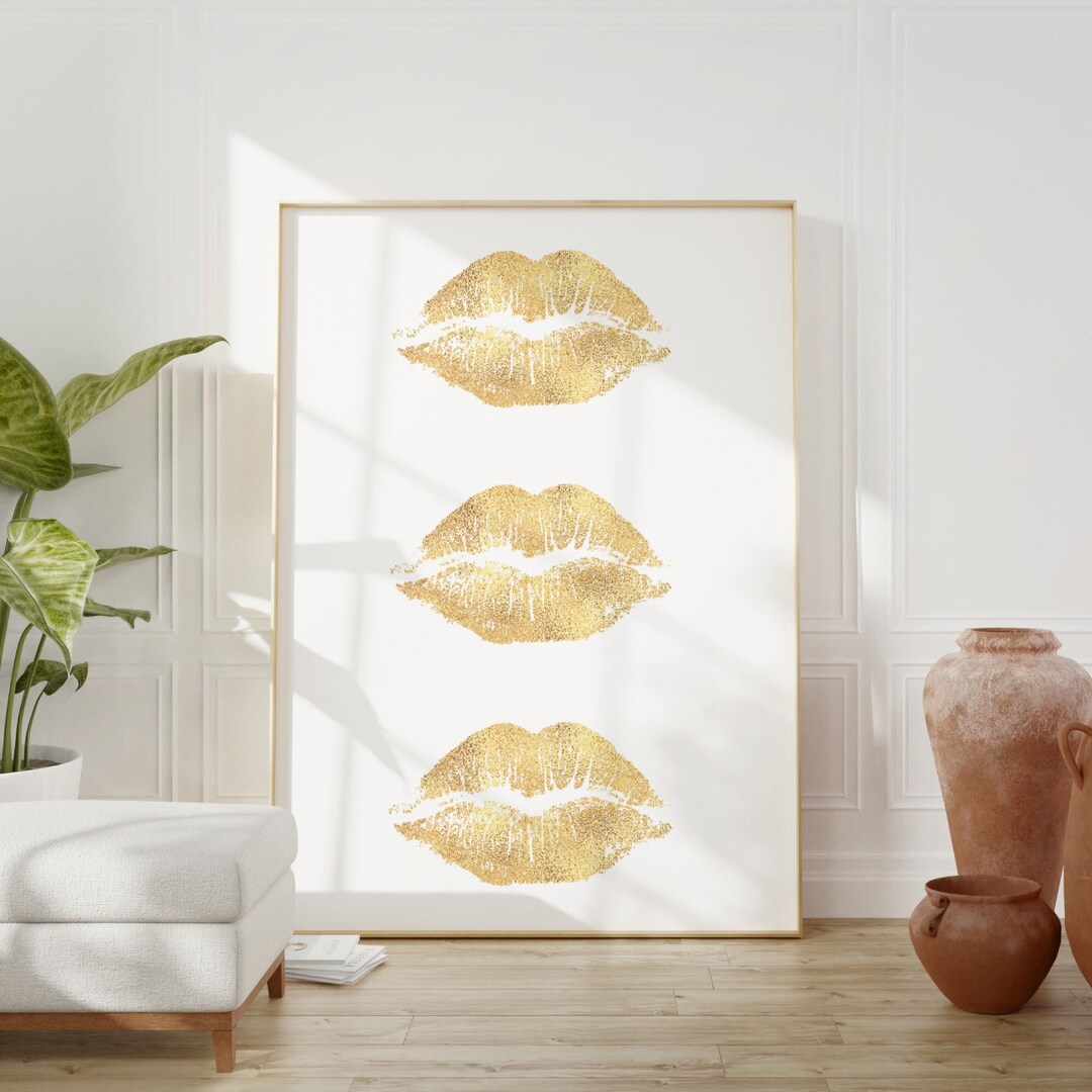 Kiss Lips Wall Art, Lips Print, Trendy Digital Prints, Preppy Dorm ...