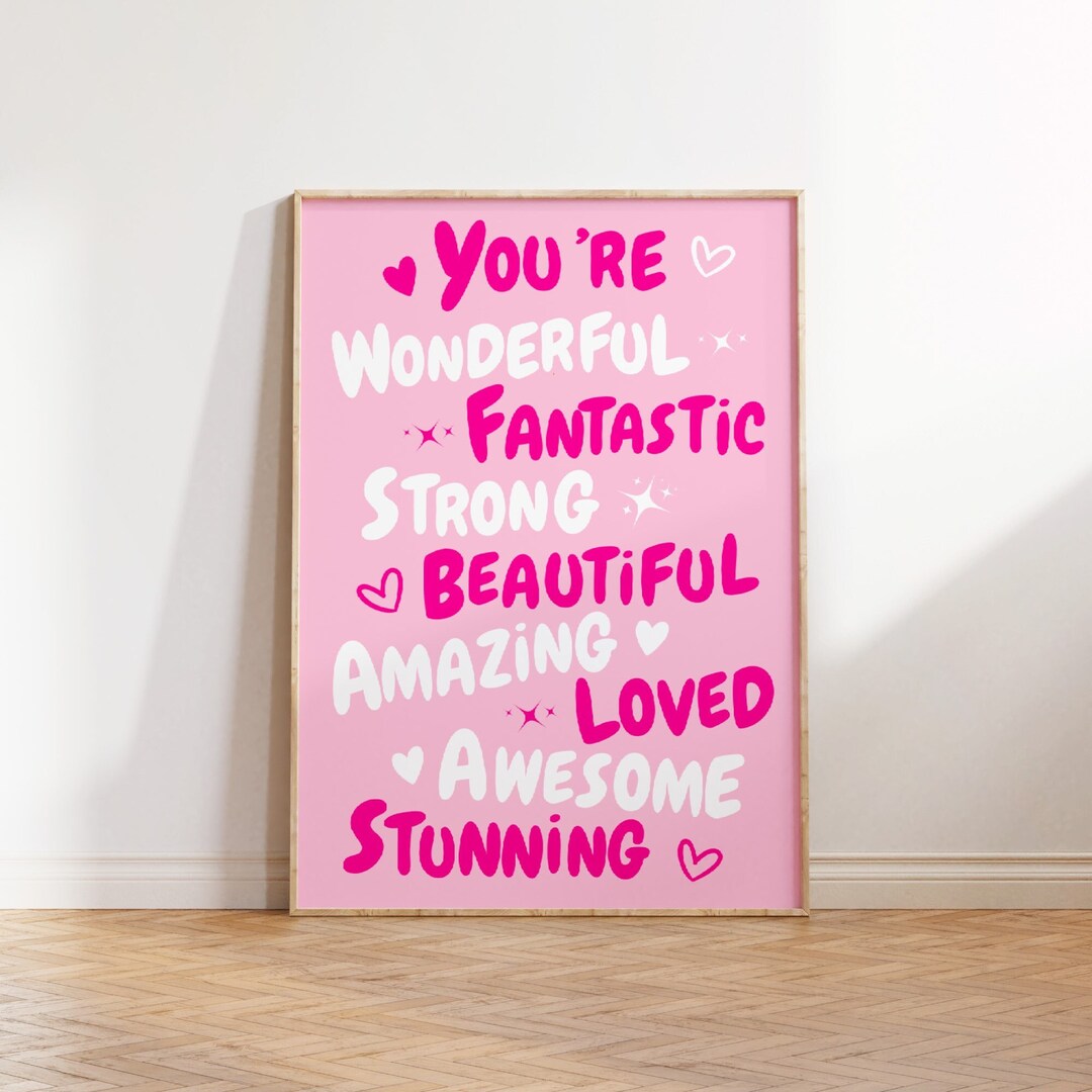 You Are Amazing Print, Pink Preppy Wall Art, 70s Pink Wall Art ...
