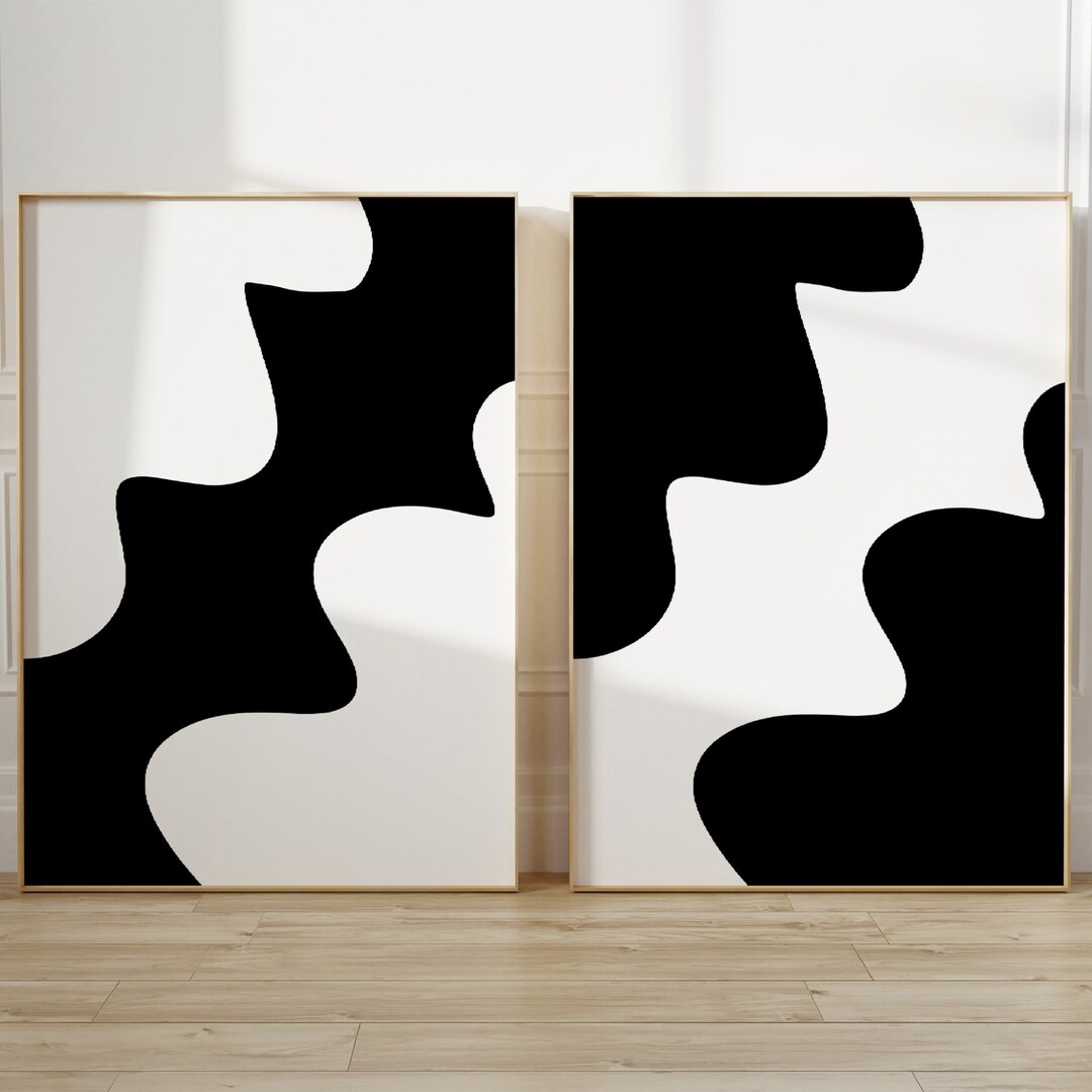 Black Abstract Art, Set of 2 Prints, Black and White Prints, Black ...
