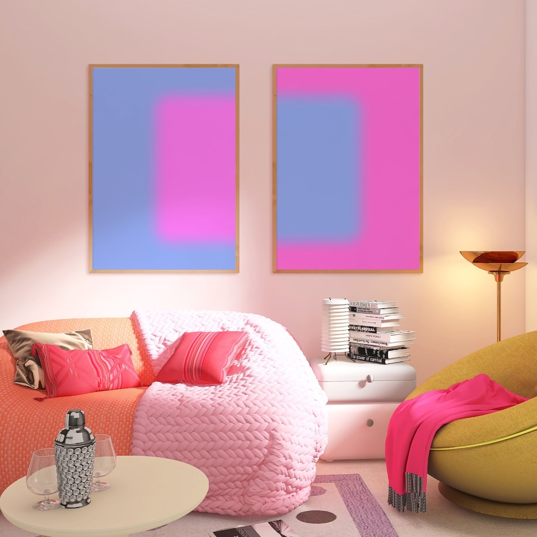 Pastel Aura set of 2 Prints, Positive Pink Aura Poster, Gradient Aura ...