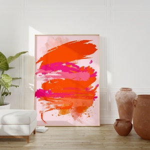 Pink Orange Abstract Print, Preppy Poster, Digital Art Download, Trendy ...