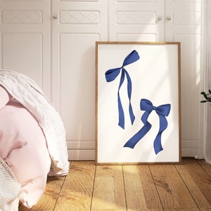 Navy Blue Bow Print, Vintage Bow Wall Decor, Coquette Room Decor, Blue ...
