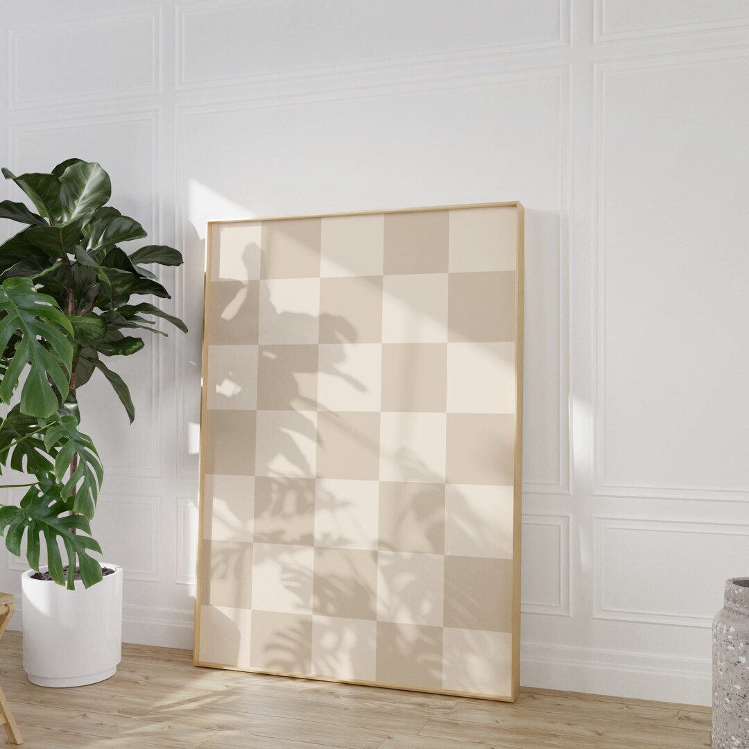 Checkered Wall Art, Beige Checker Art Print, Beige Printable Wall Art ...
