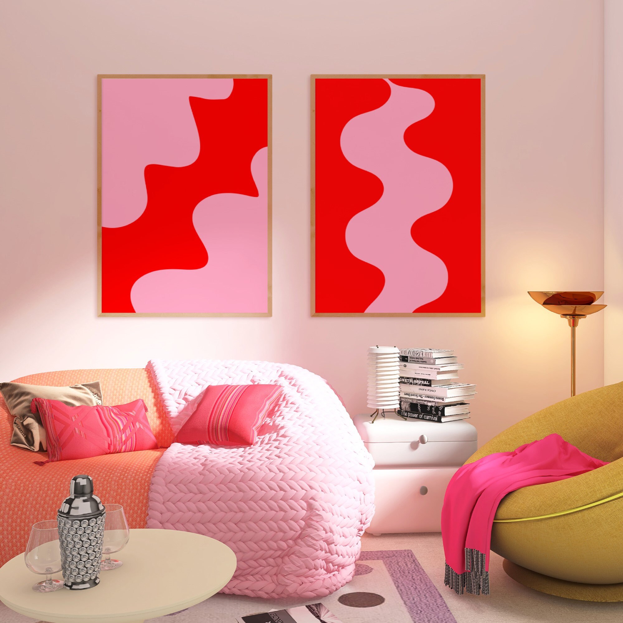 Pink Red Abstract Print, Preppy Poster, Digital Art Download, Trendy ...