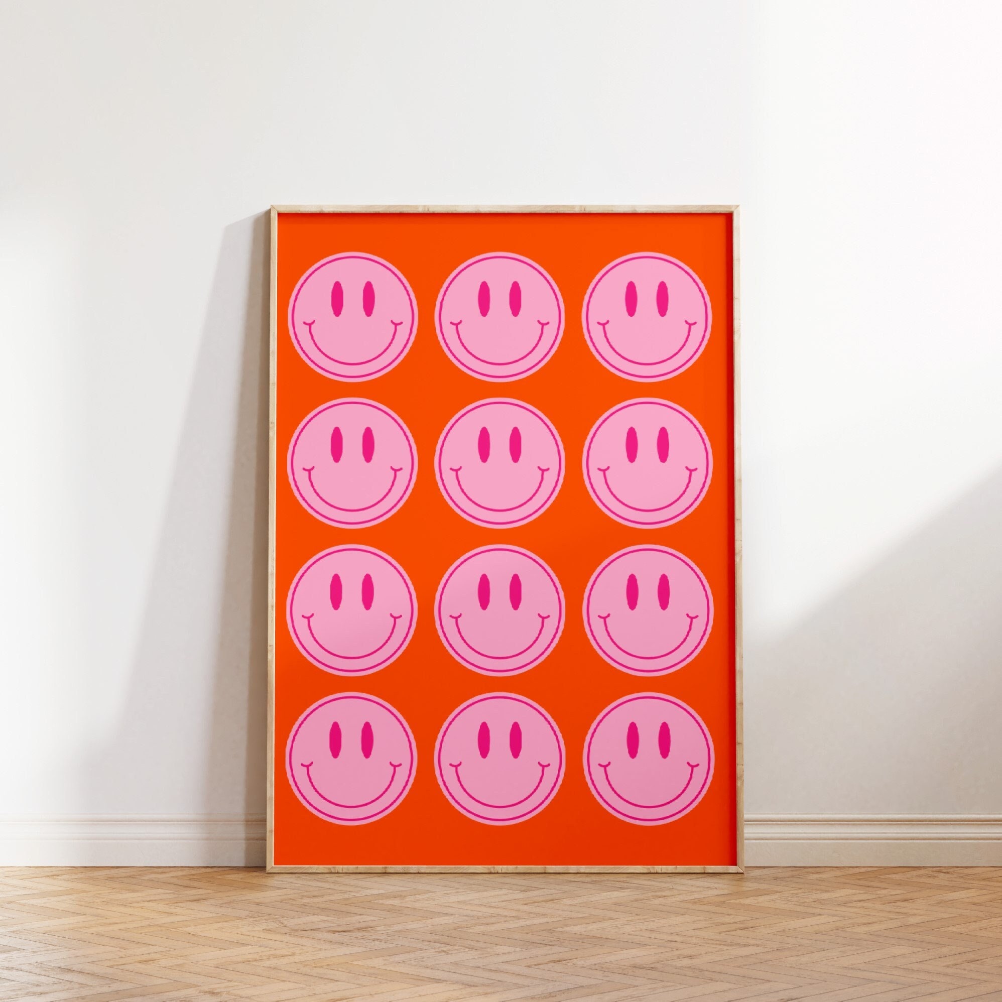 Pink Orange Smiley Face Poster Preppy Prints Orange Fun Wall - Etsy