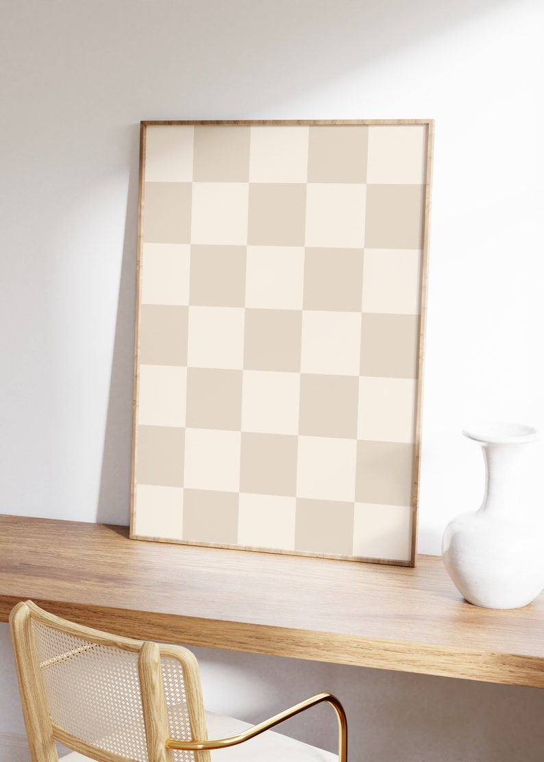 Checkered Wall Art, Beige Checker Art Print, Beige Printable Wall Art ...