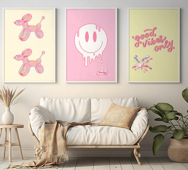 Smiley Face Set of 3 Prints Dog Balloon Poster Tryptic Wall - Etsy