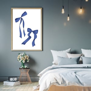Navy Blue Bow Print, Vintage Bow Wall Decor, Coquette Room Decor, Blue ...