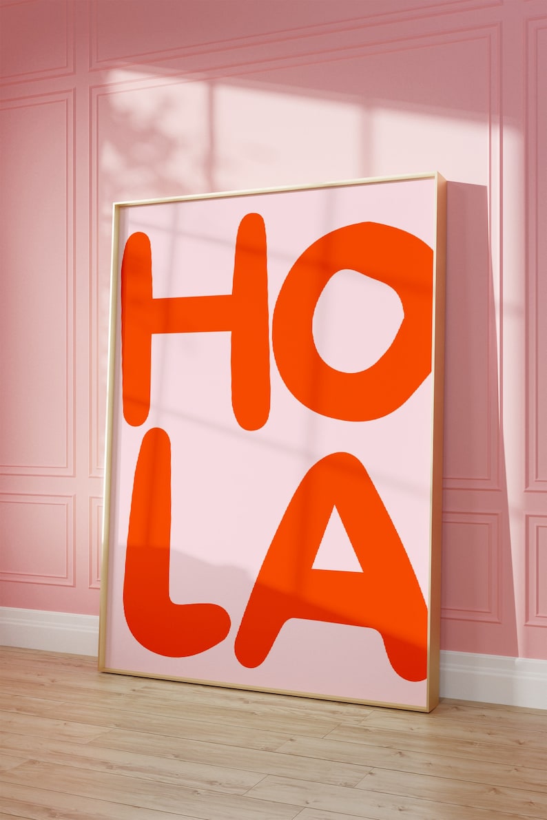 Hola Quote Print, PRINTABLE Wall Art, Pink Orange Decor, Spanish Phrase ...