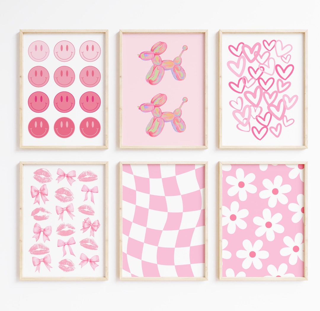 Pink Preppy Wall Art Girly Trendy Prints Set of 6 College Dorm Decor ...