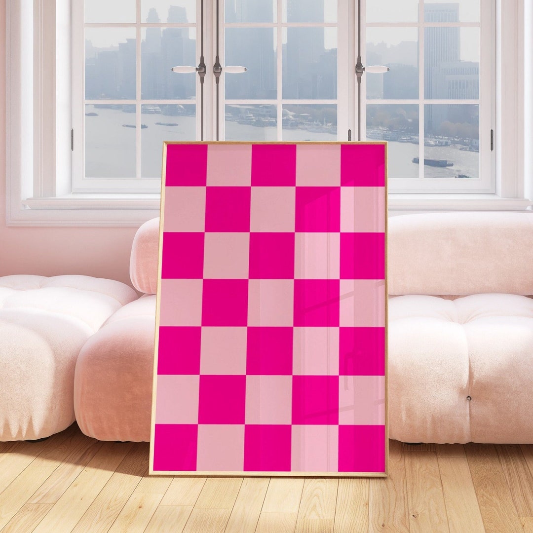 Checkered Wall Art, Pink Checker Art Print,hot Pink Printable Wall Art ...