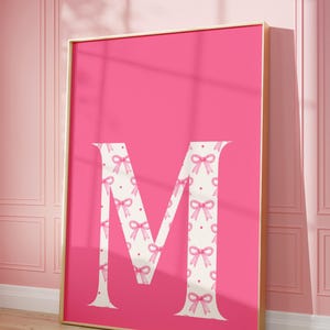 Letter M Initial Poster Pink Preppy Bow Wall Art M Initial Print Cute ...
