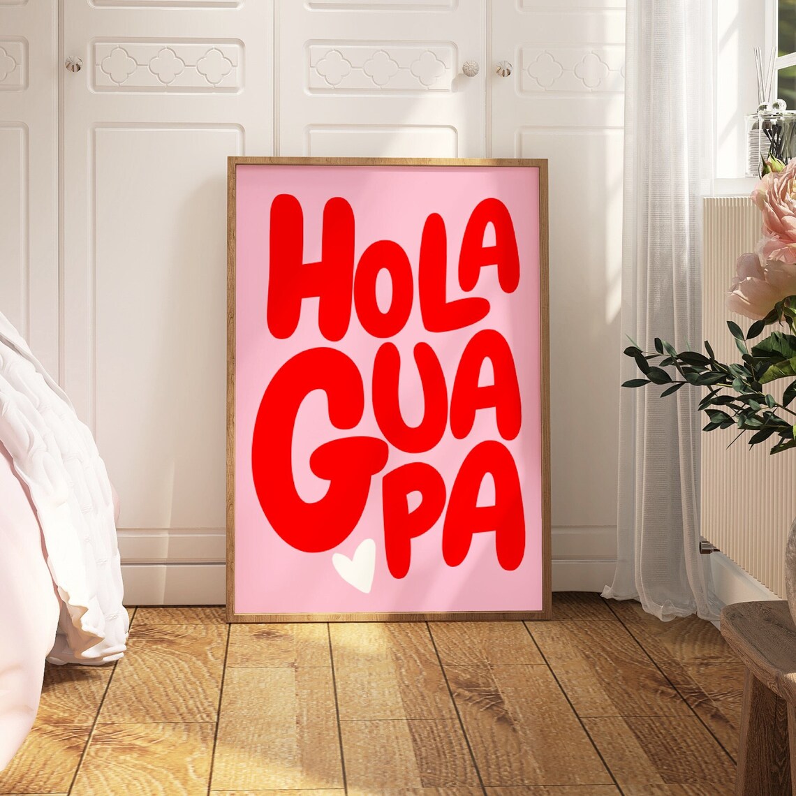 Hola Print, Hola Guapa Poster, Quote Printable Wall Art, Pink Red Decor ...