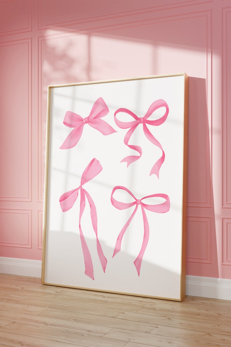 Pink Bow Print, Preppy Aesthetic Wall Art, Pastel Teen Room Decor ...
