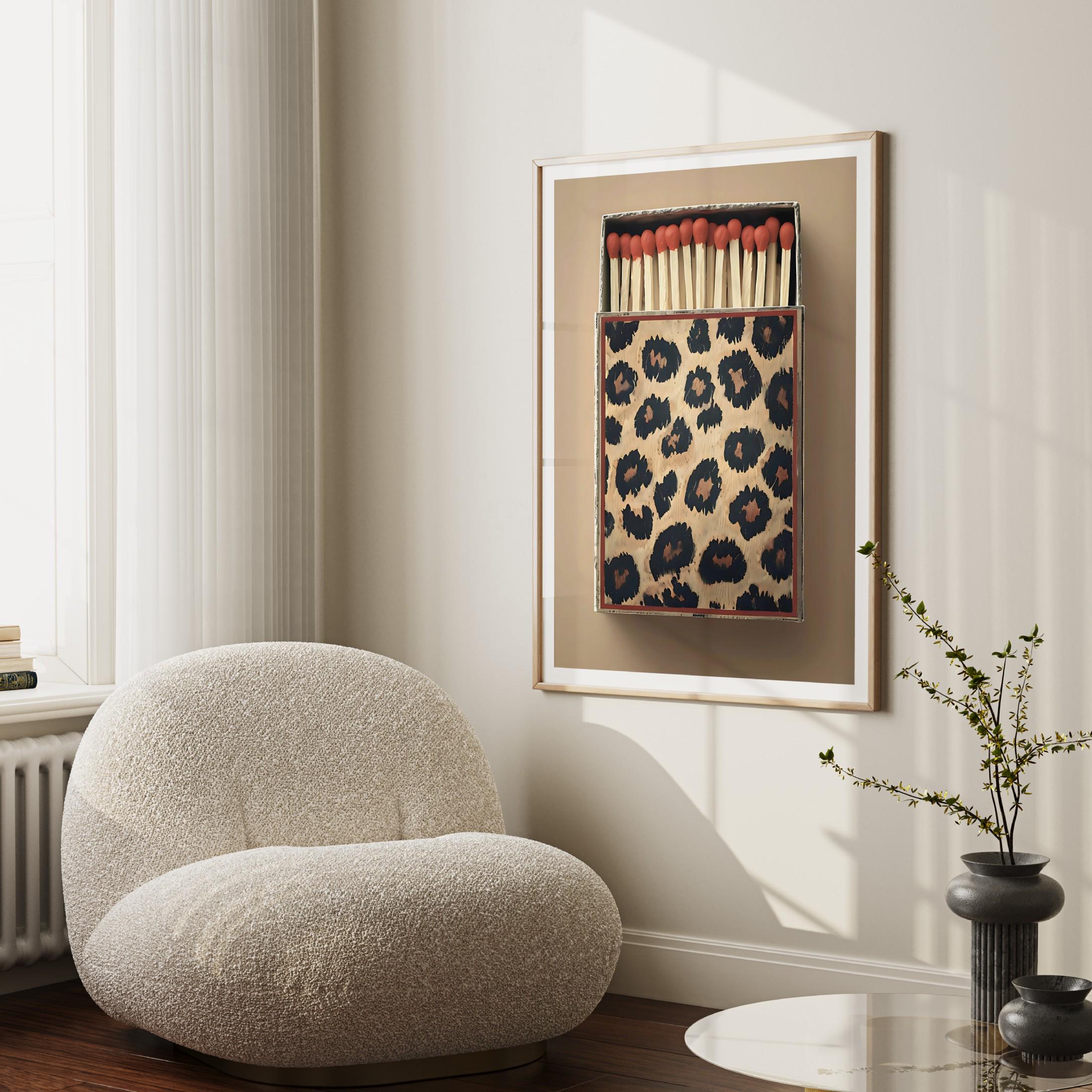 Retro Leopard Matchbox Print Trendy Beige Matches Poster Glam Matchbook ...