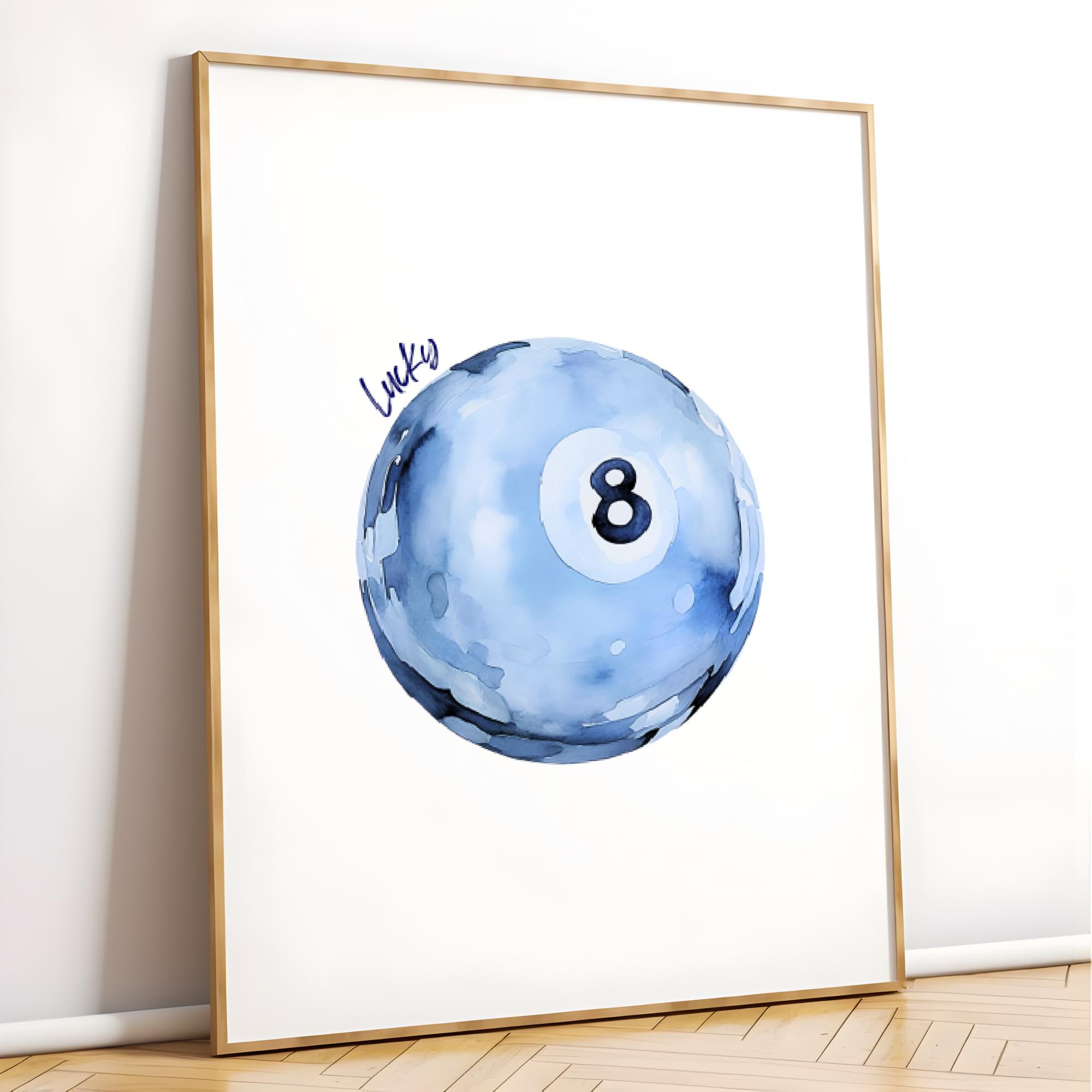 Lucky 8 Ball Wall Art, Trendy Pool Ball Print, Sky Blue Pool Ball ...