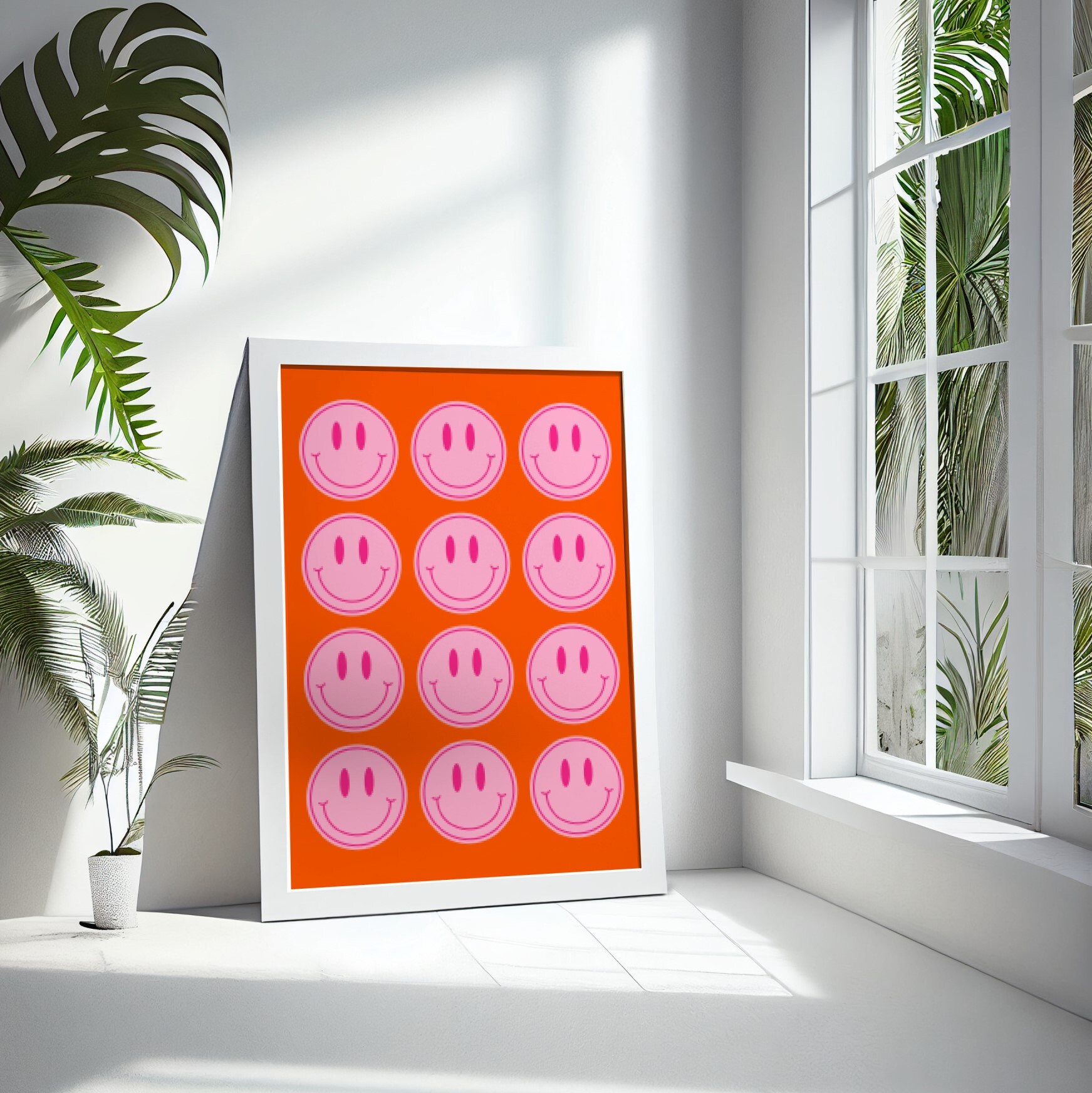 Pink Orange Smiley Face Poster Preppy Prints Orange Fun Wall - Etsy