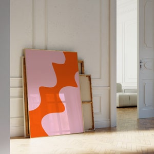 Pink Orange Abstract Print, Preppy Poster, Set of 2 Prints, Trendy Pink ...