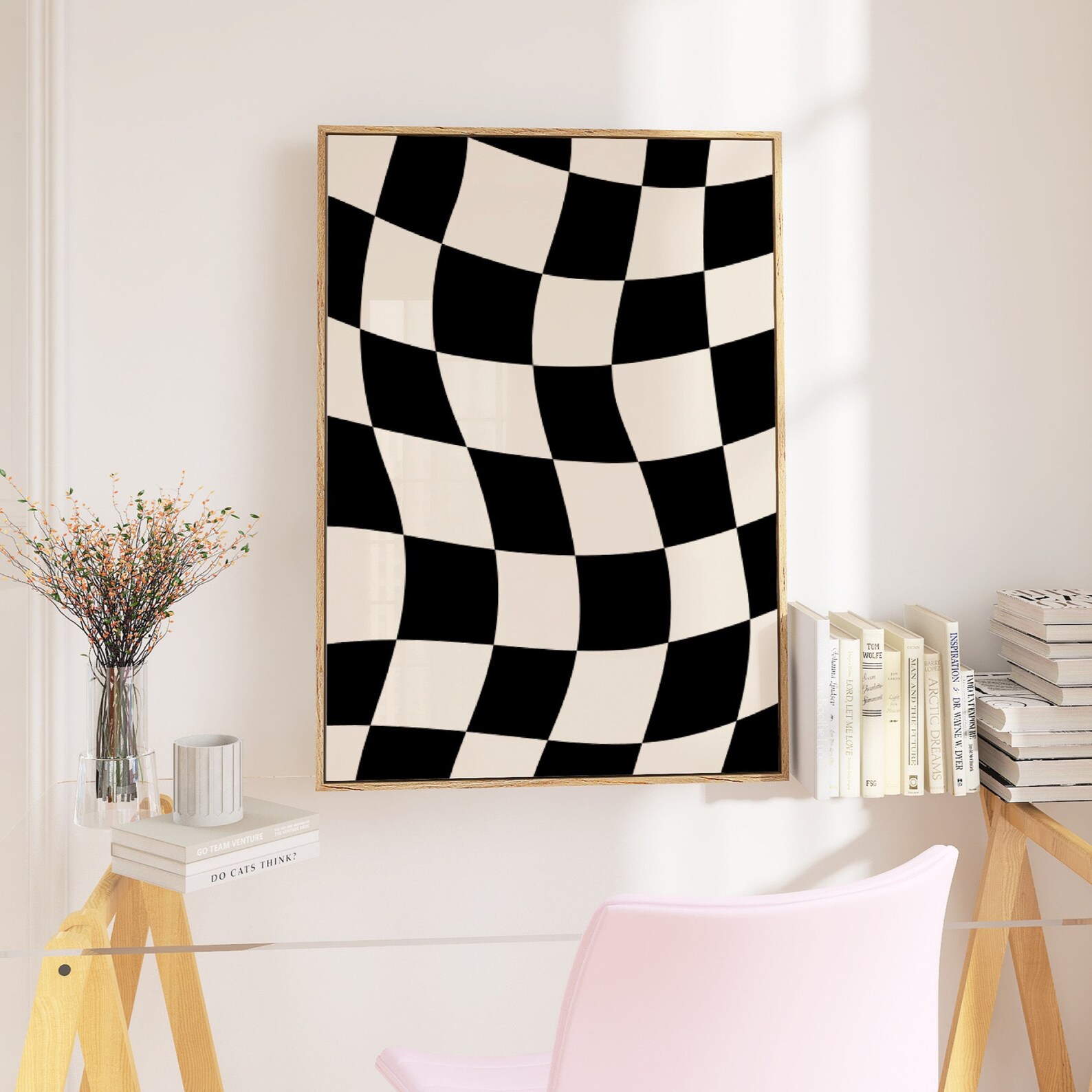 Checkered Wall Art, Beige Checker Art Print, Beige Black Printable Wall ...