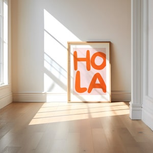 Hola Quote Print, PRINTABLE Wall Art, Pink Orange Decor, Spanish Phrase ...