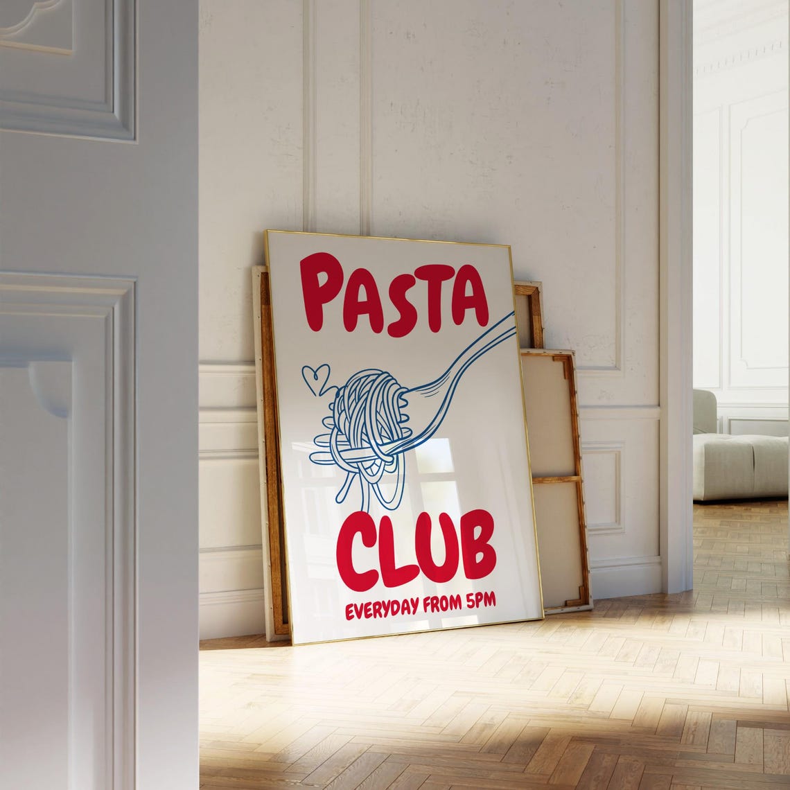 Pasta Wall Art Red Pasta Club Poster Spaghetti Print Modern Kitchen Art ...
